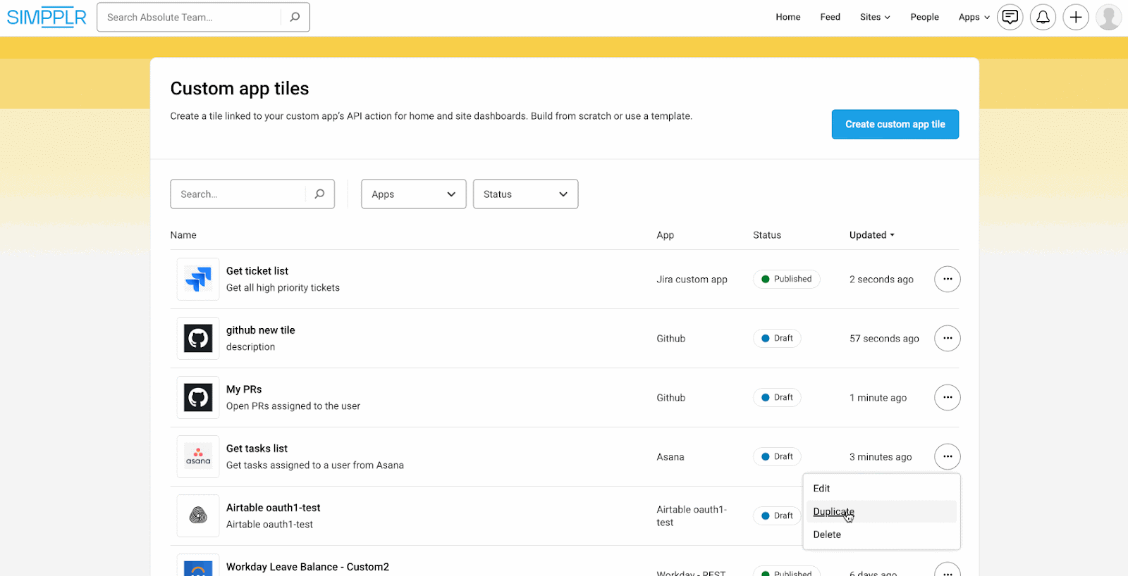 Custom App Tiles Setup – Simpplr One