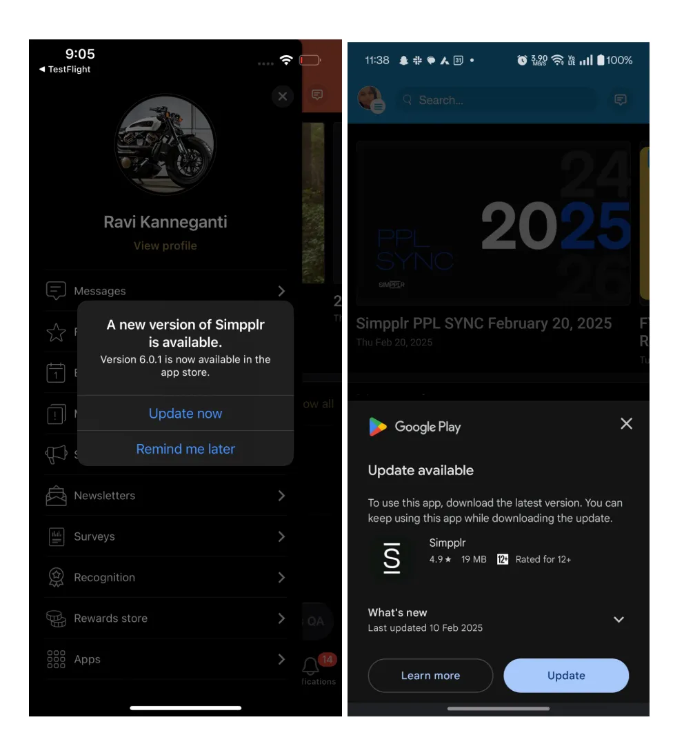 Mobile: Soft update - Mobile app update suggestions – Simpplr One