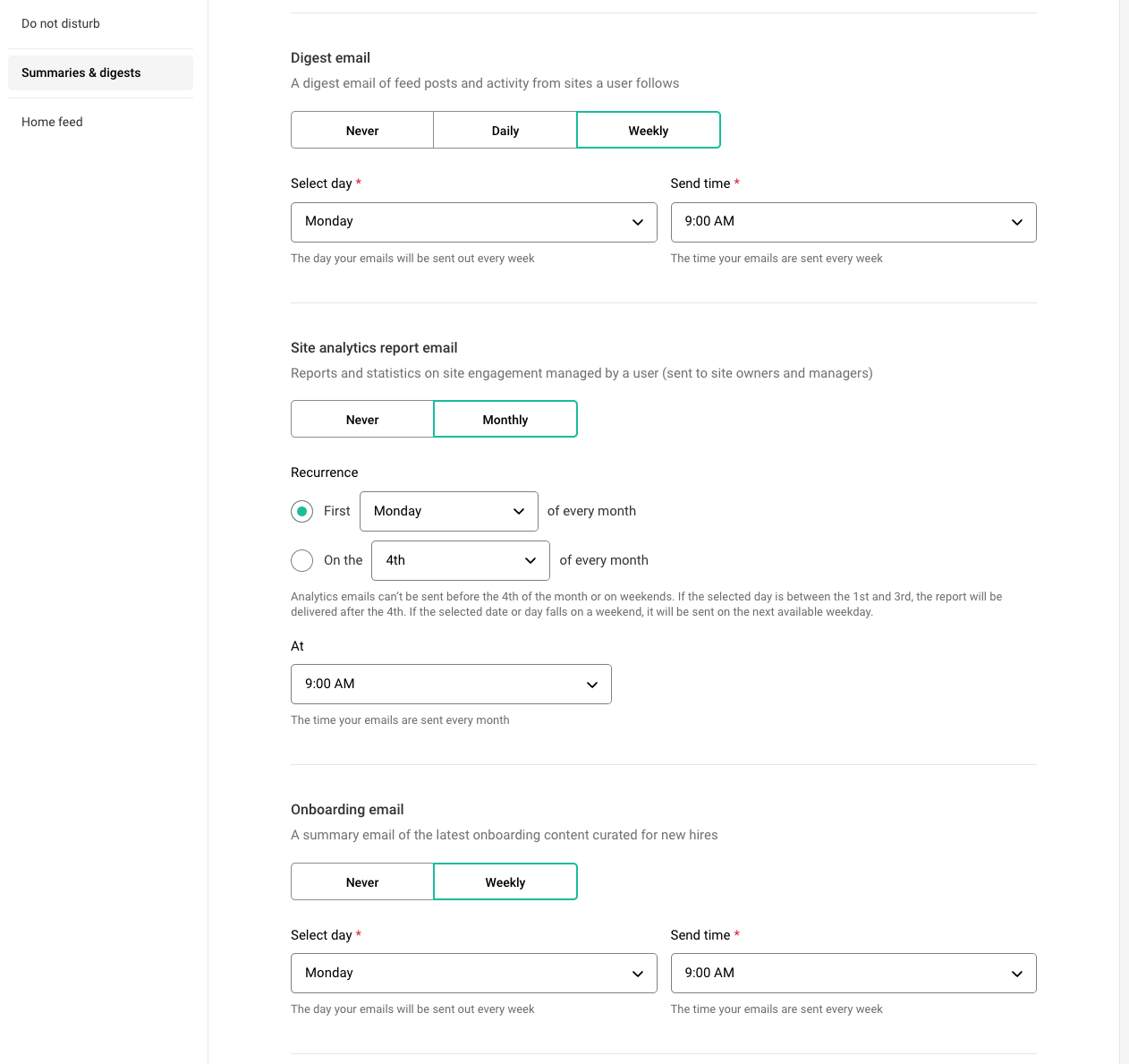 App Management: Defaults (Notifications) – Simpplr One